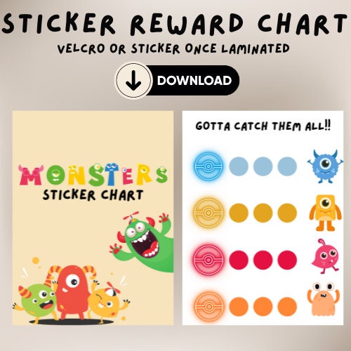 Printable Kids Sticker Chart Monster Theme Reward System and Behavior ...