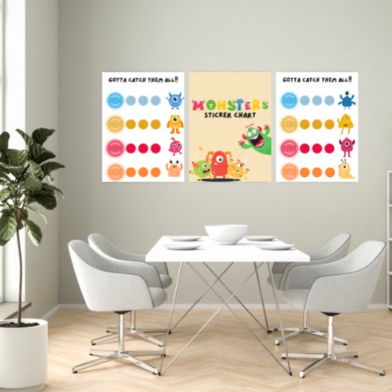 Printable Kids Sticker Chart Monster Theme Reward System and Behavior ...