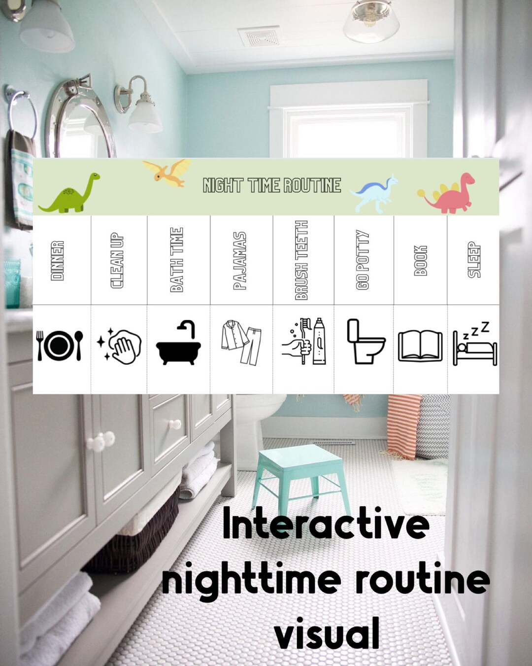 Dinosaur Interactive Nighttime Routine Visual for Kids - Etsy