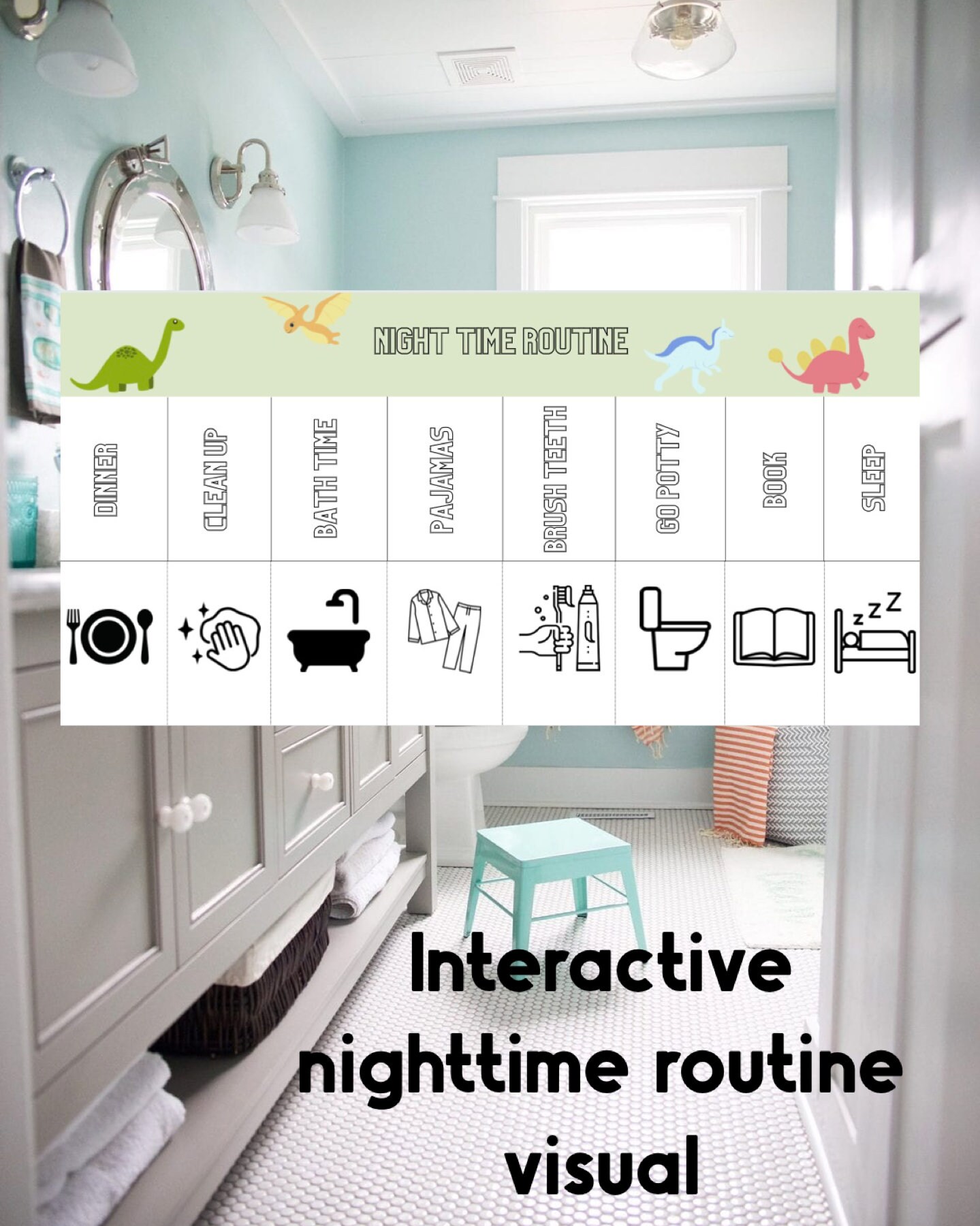 Dinosaur Interactive Nighttime Routine Visual for Kids - Etsy