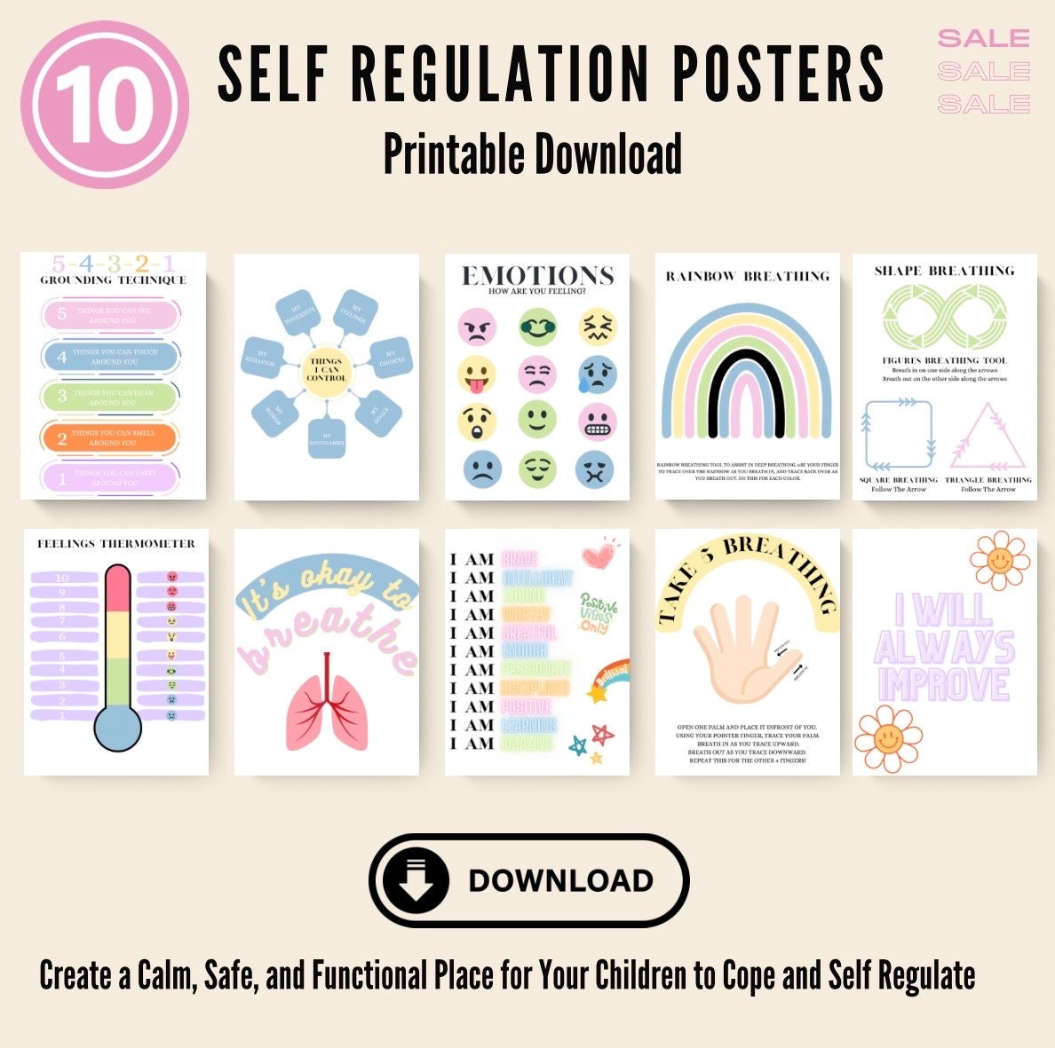 10 Printable Self Regulation Posters, Calming Corner Tools, Emotional ...