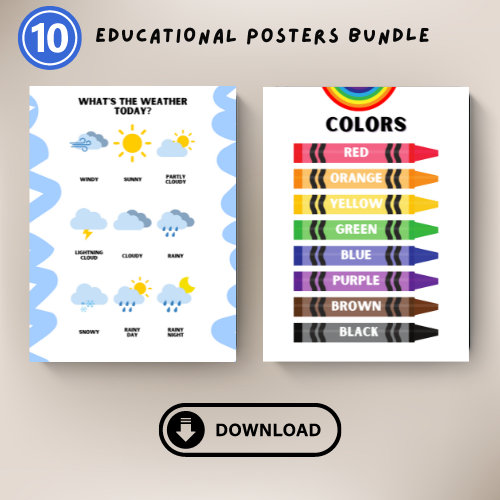 10 Educational Posters Set Playroom Rules Sign Kindergarten Classroom ...