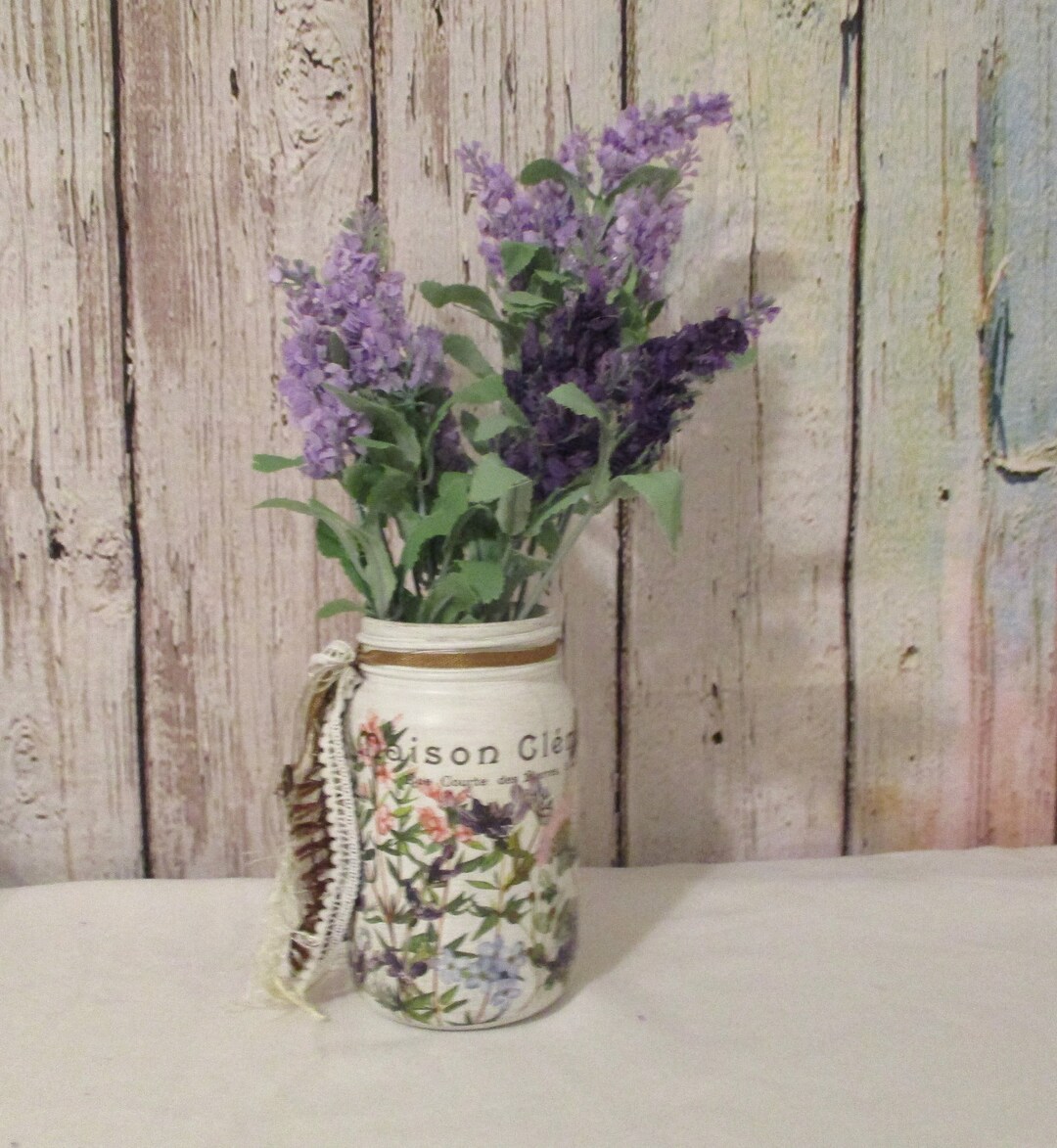 Boho Mason Jar Centerpiece Vase Shabby Chic Mason Jar Table Decor - Etsy