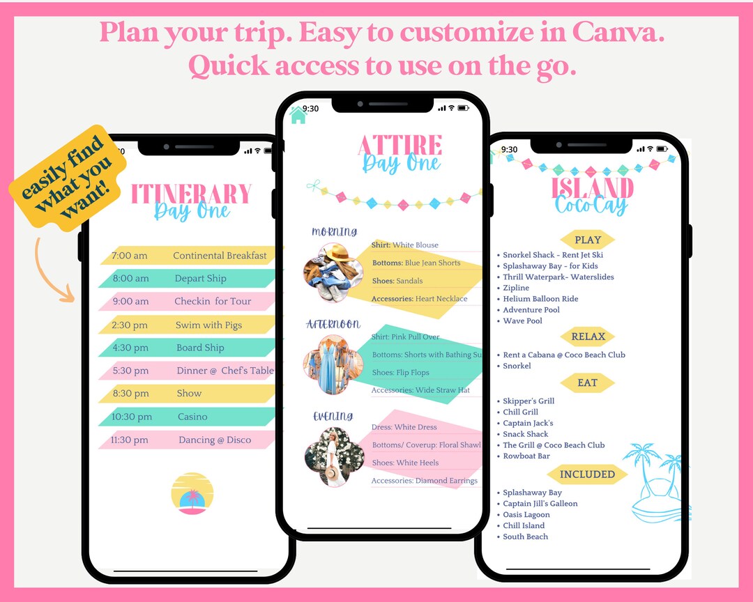 Mobile Travel Itinerary| Vacation Planner | Digital Canva | Trip ...