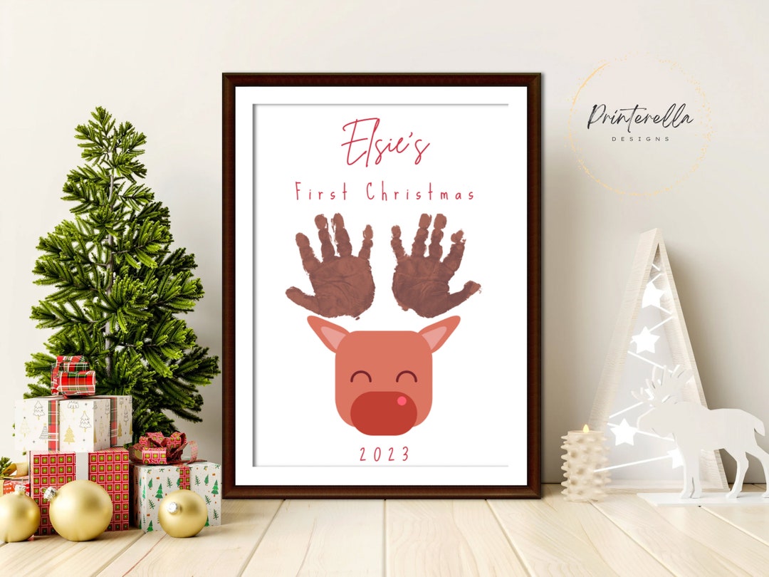 Baby's First Christmas Handprint Footprint Gift Reindeer Toddler Kids ...