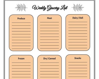 PRINTABLE Weekly Grocery List - Etsy