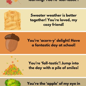 Kids School Lunchbox Notes Printable set of 5 5 Fall - Etsy