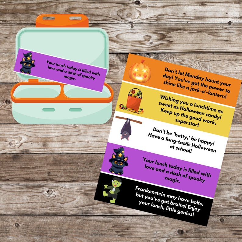 Kids School Lunchbox Notes Printable set of 5 8 Halloween - Etsy
