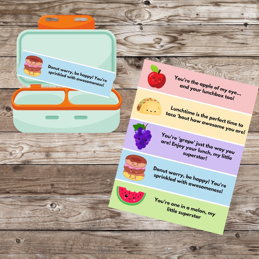 Kids School Lunchbox Notes Printable set of 5 1 Food - Etsy