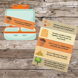 Kids School Lunchbox Notes Printable set of 5 5 Fall - Etsy