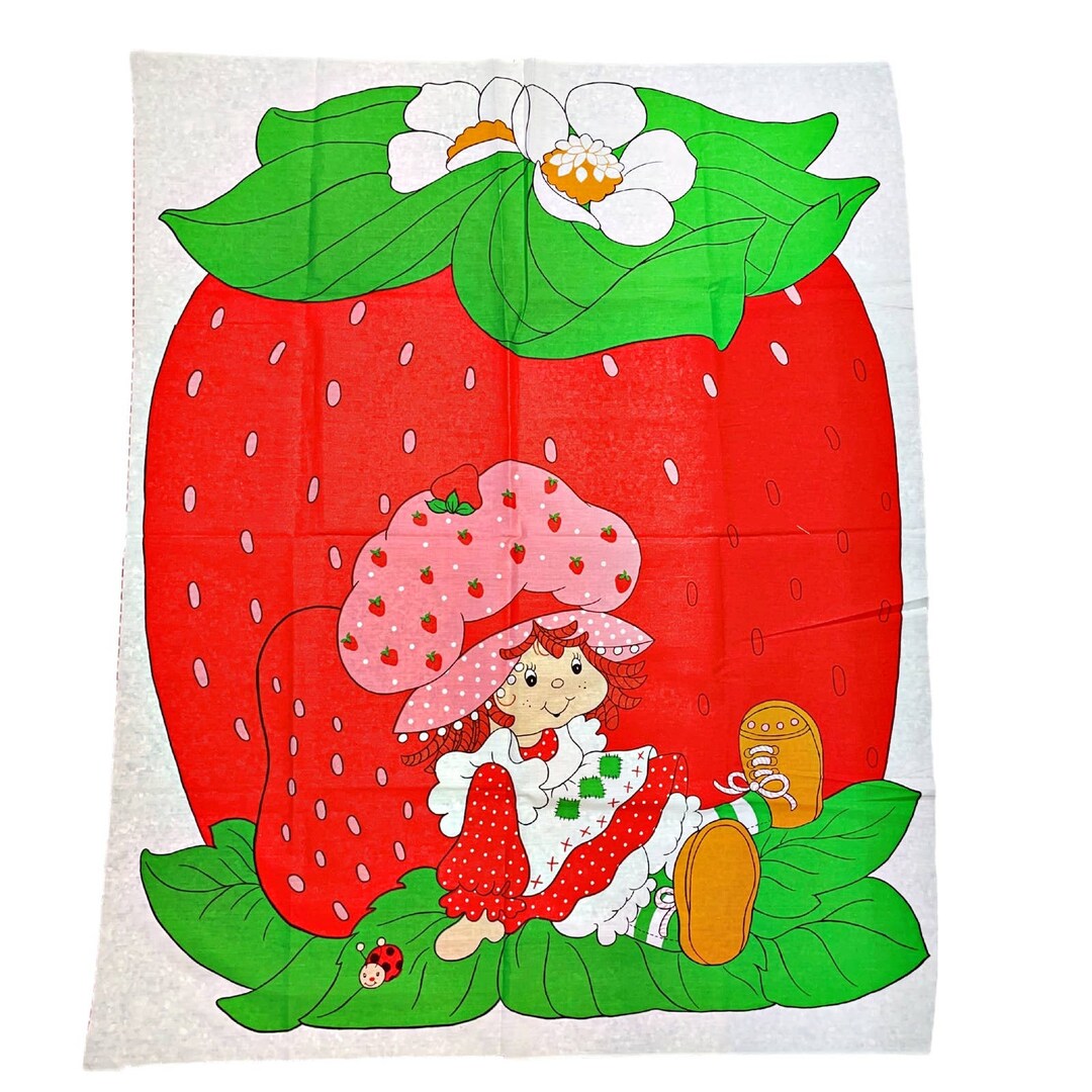 Vintage 83 HUGE Strawberry Shortcake Fabric Piece Baby Quilt Crib ...