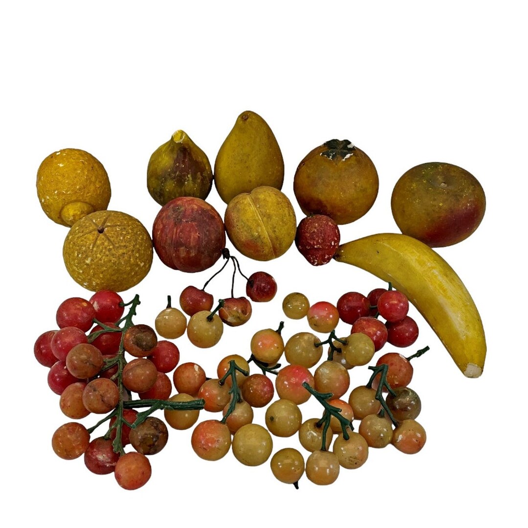 Vintage Large Lot Alabaster Stone Fruit Cherries Pears Orange Lemon ...