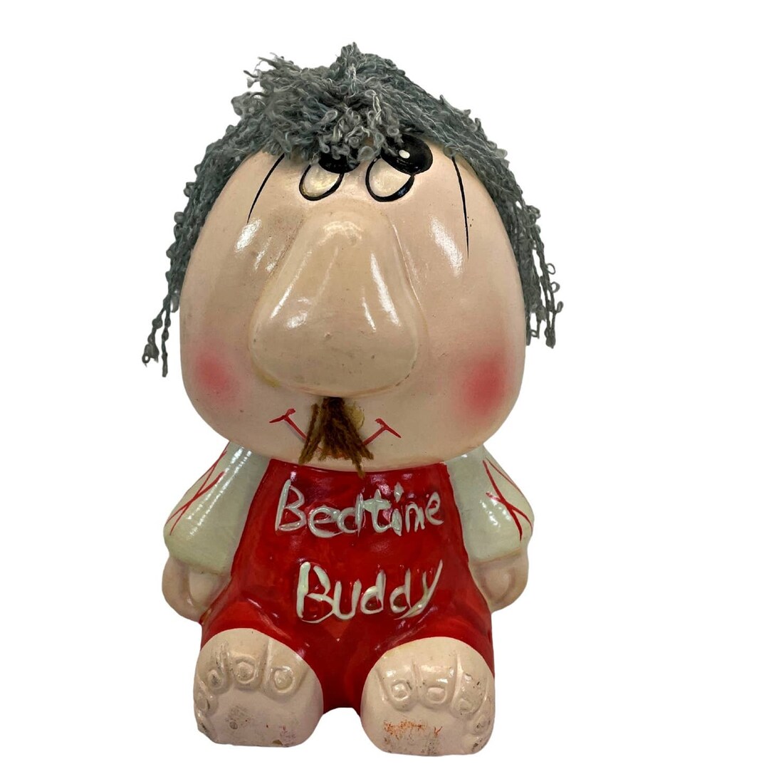 Vintage Ceramic Bedtime Buddy Piggy Bank Russ Berrie Man Gray Hair ...