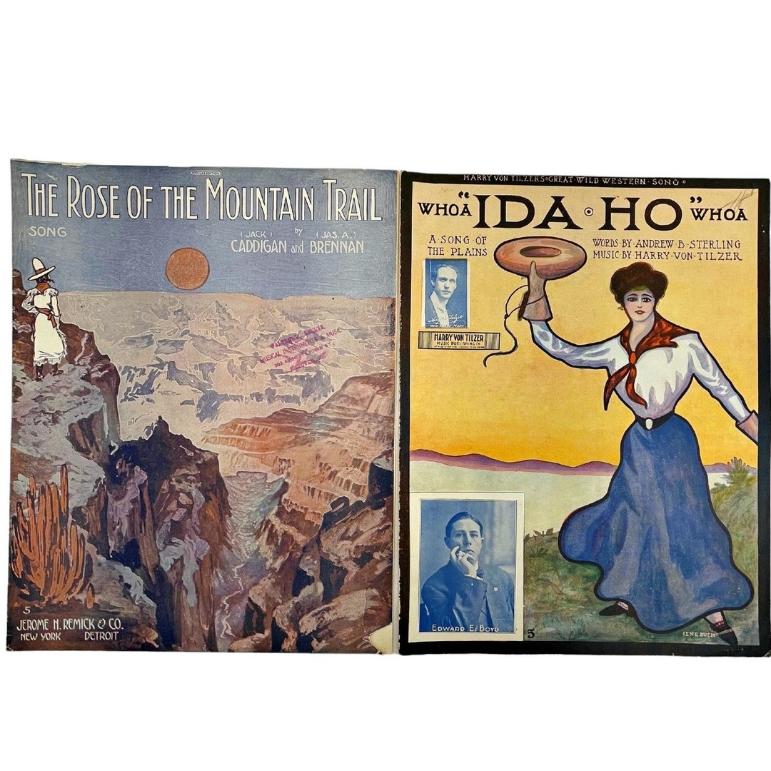 Vintage Lot 2 Cowboy Western Sheet Music 1906 Whoa Ida Ho Whoa & 1914 ...