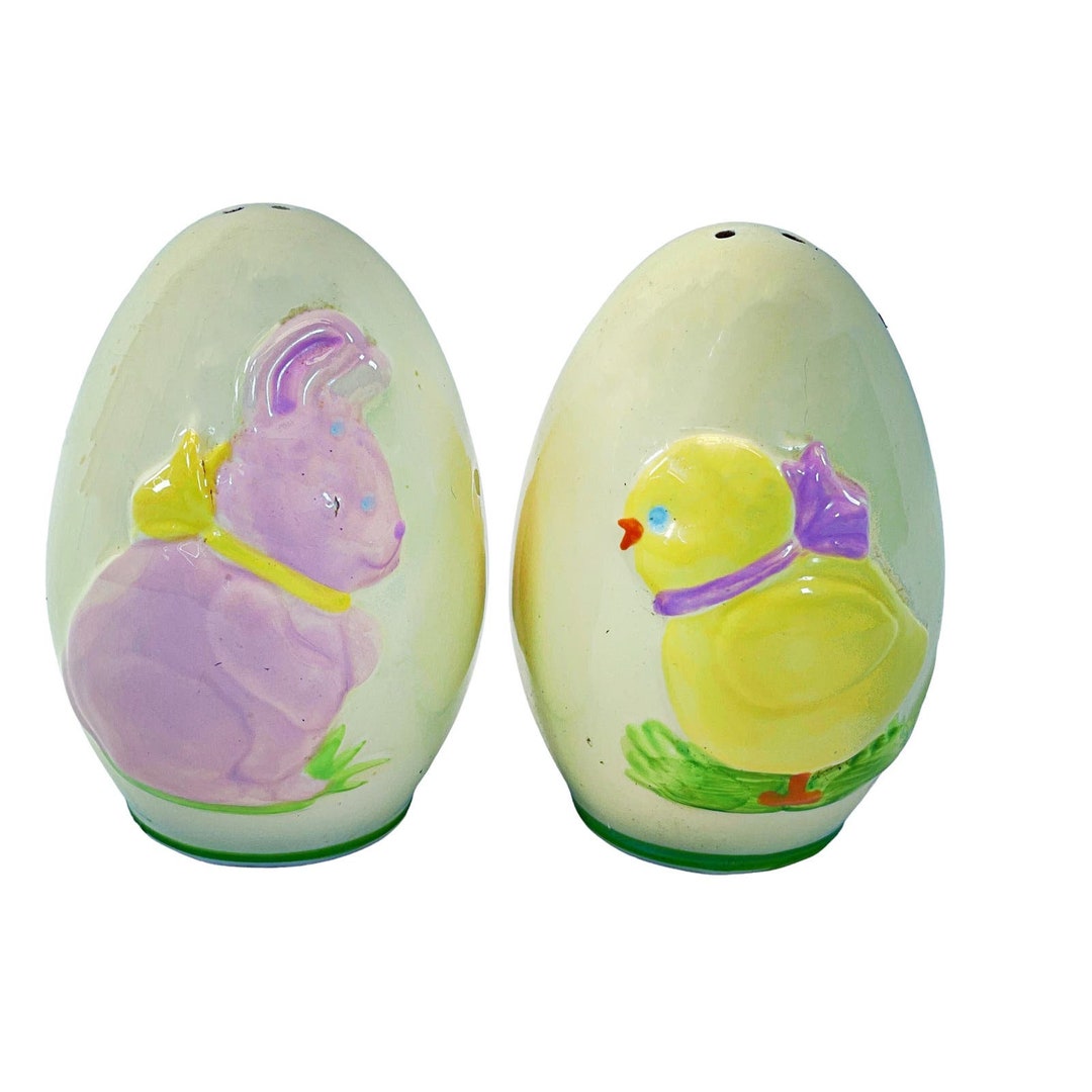 Vintage Kmart Easter Egg Salt & Pepper Shakers Bunny Baby Chick Purple ...