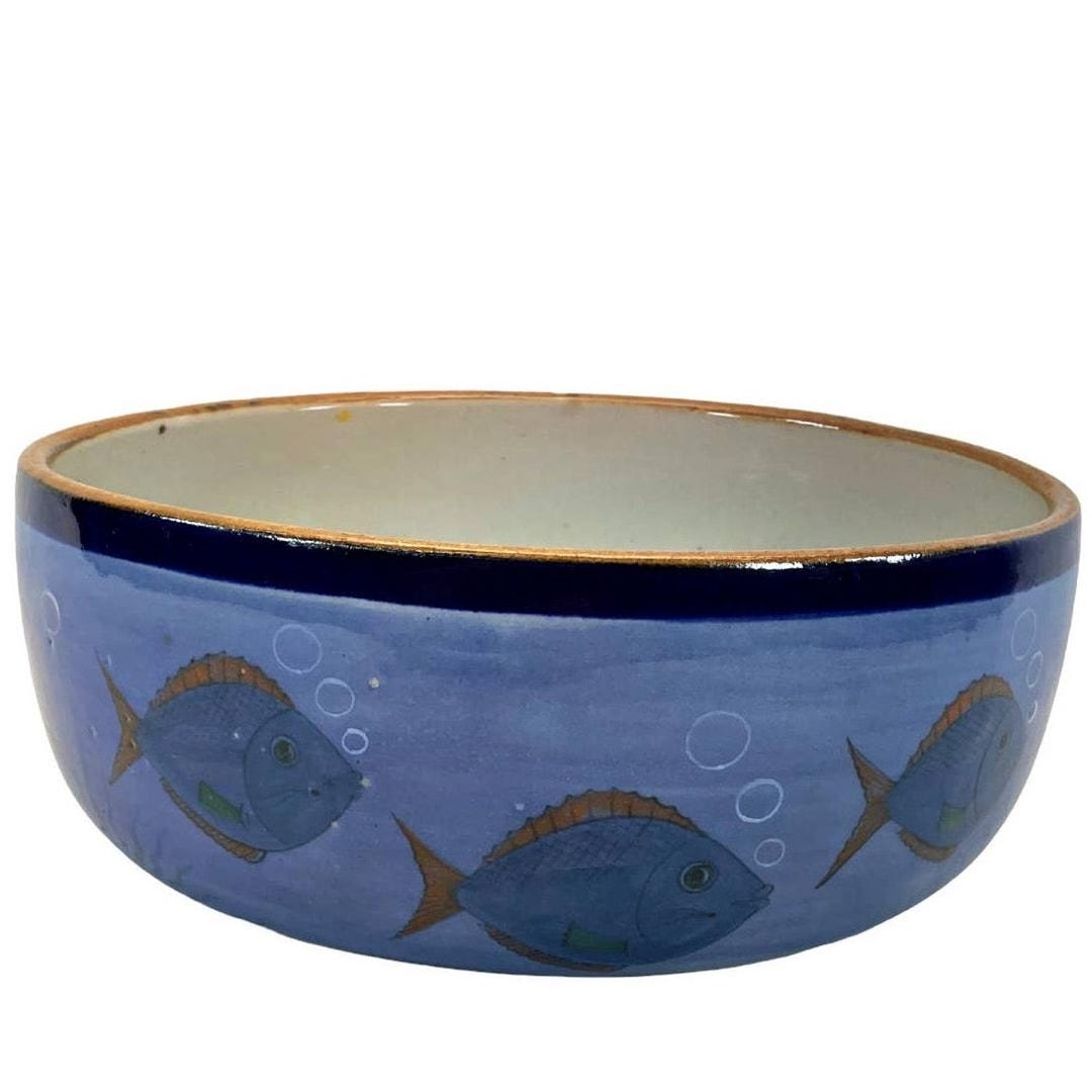 Vintage D' Casa Mexico Glazed Hand Painted Blue Fish Tropical Serving ...