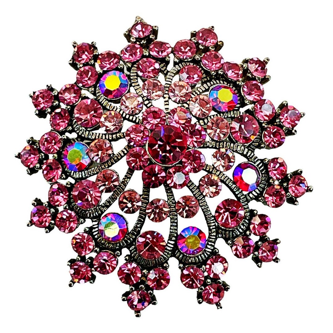 Vintage Stunning Hot Bright Pink Rhinestone Flower Starburst Pink ...