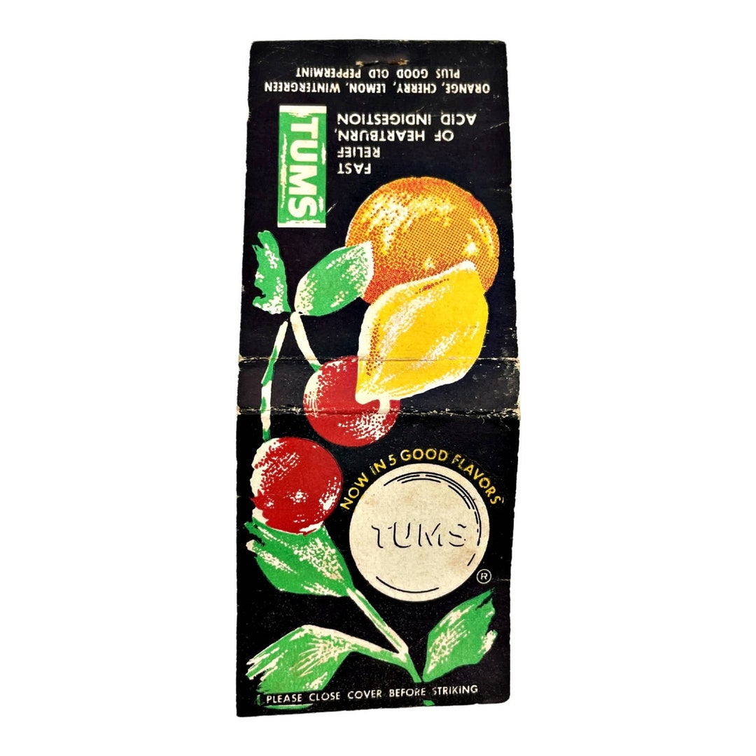 Vintage Tums Fruit Flavored Antacid Acid Reduction Matchbook Cover NO ...