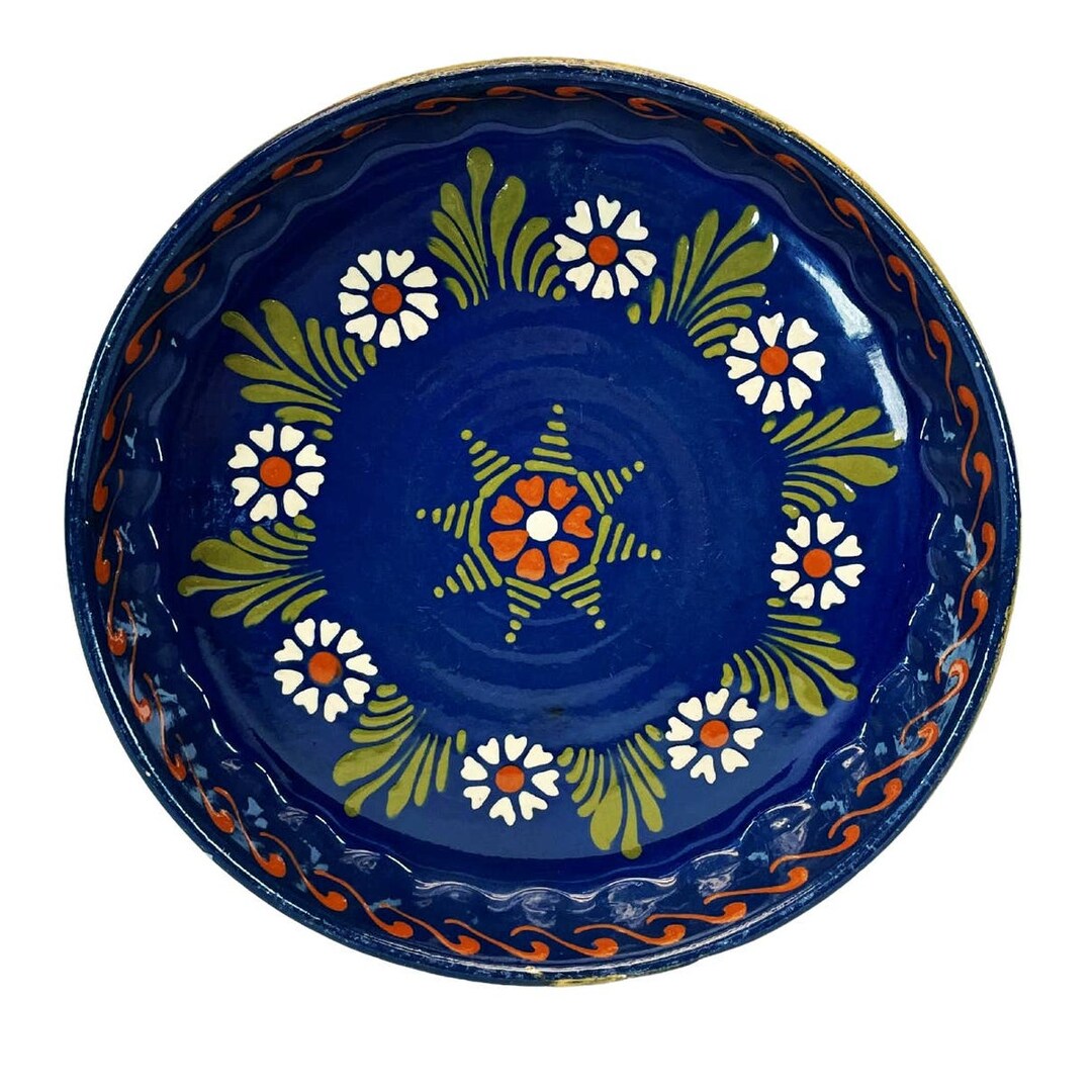 Vintage French Rustic Alsace Souffleheim Quiche Pie Dish Plate 12 Blue ...