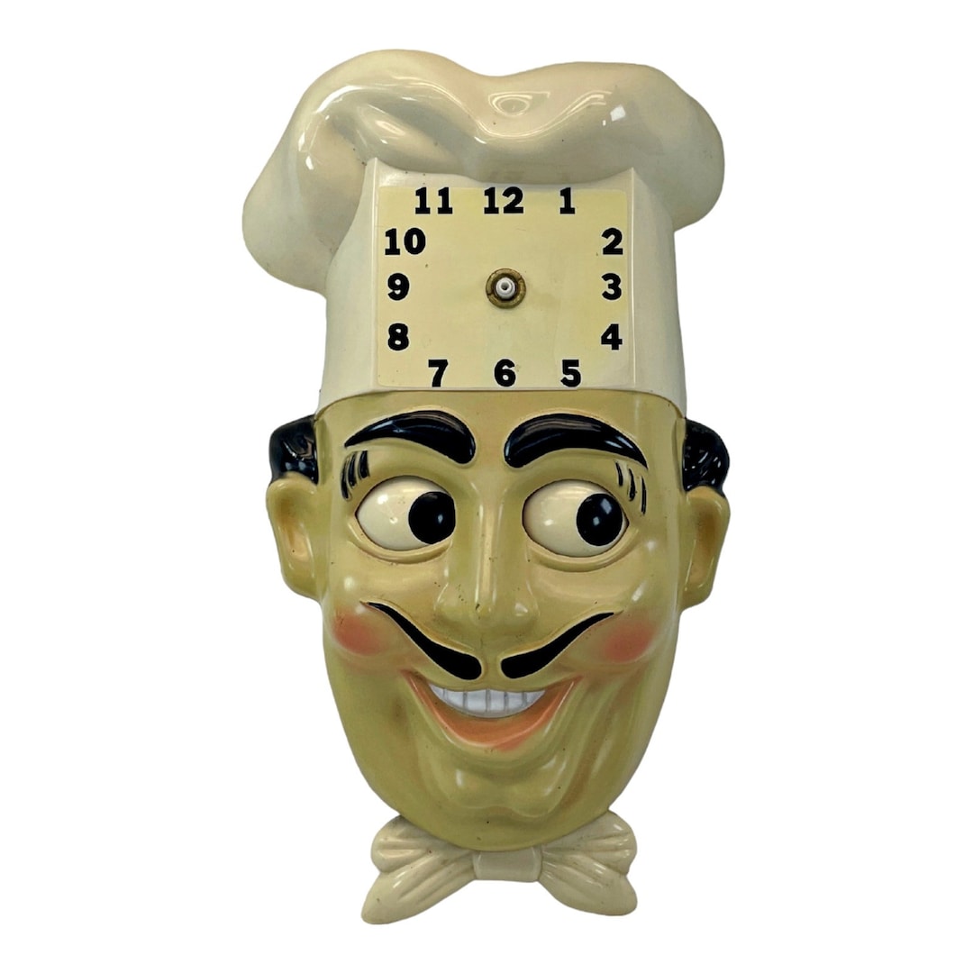 Vintage 50s Chef Luigi Cook Head Battery Operated Kitchen Wall Clock ...