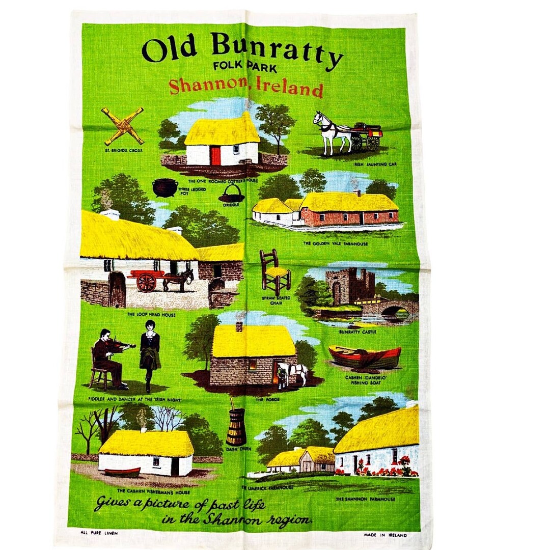 Old Bunratty Folk Park Shannon Ireland Linen Tea Towel Souvenir Wall ...