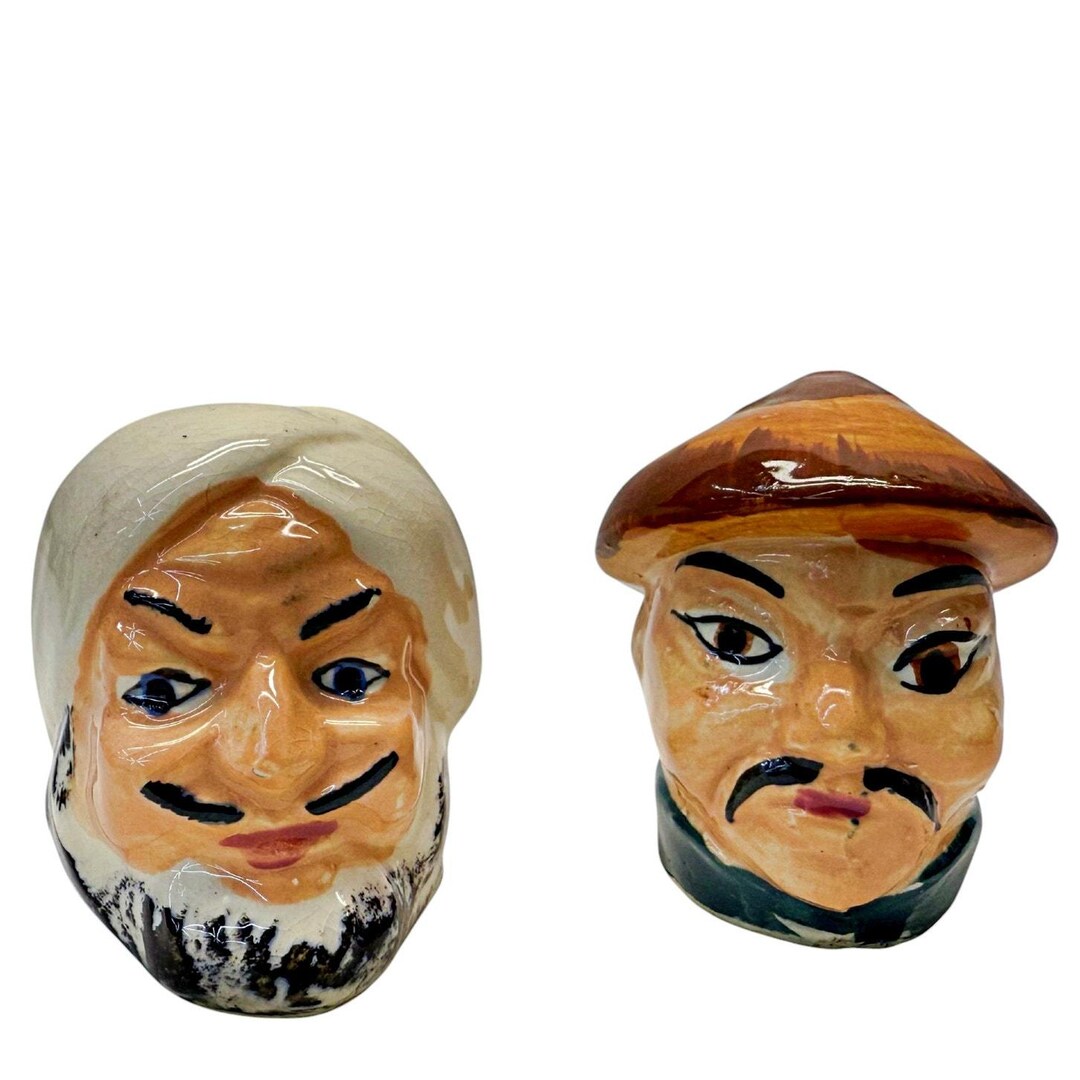 Vintage Oriental Asian Chinese Face Heads Salt & Pepper Shakers Japan ...