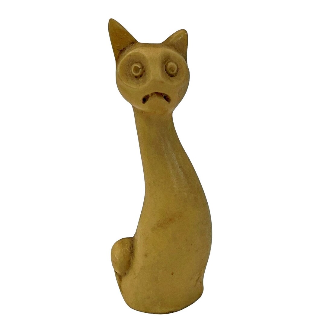 Vintage Miniature 2" Long Neck Cat Made in Italy Material Stone Resin ...