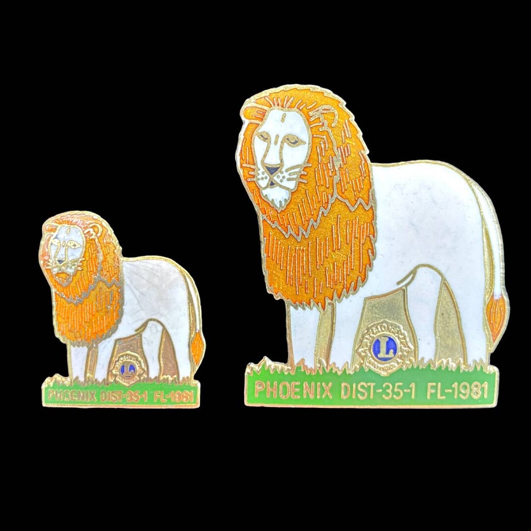 Lot of (2) Large and Small Lion Pins for Lions Club Phonix Dist-35-1 FL ...