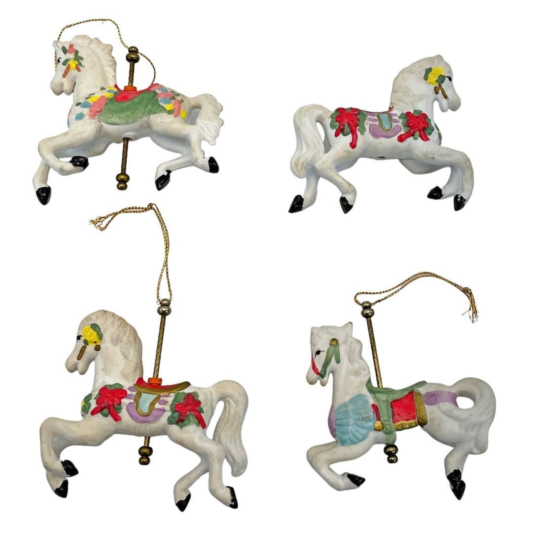 VTG Ceramic Porcelain Carousel Horses Lot of 4 READ Christmas Ornaments ...