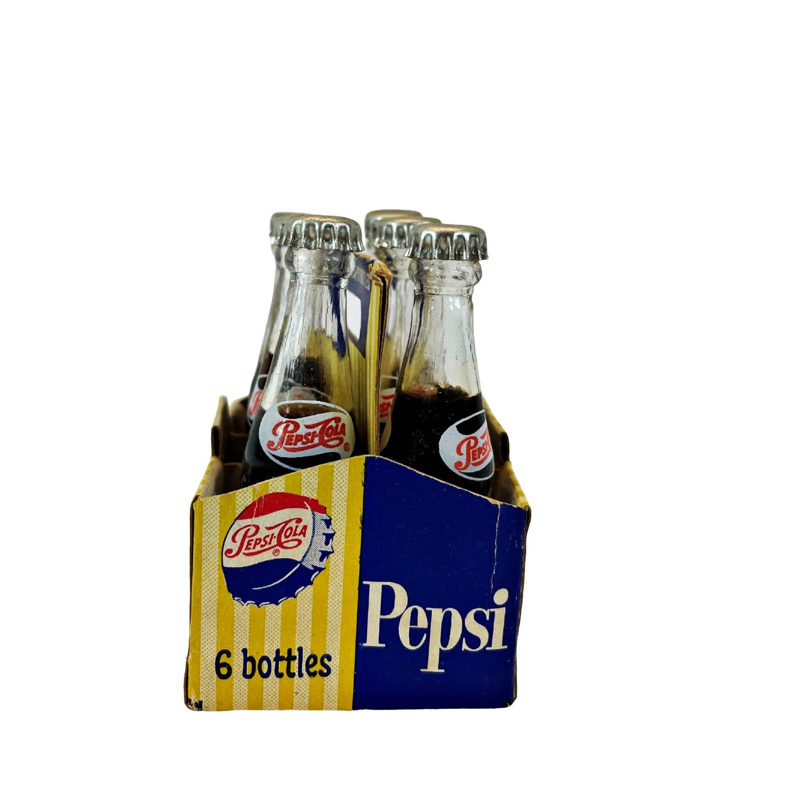 Vintage 1960's Miniature Pepsi-cola Bottles With Case 6 Pack Made in ...