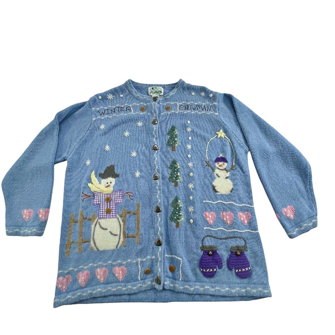 Vintage Quacker Factory Winter Blue Snowman Christmas Button Down ...