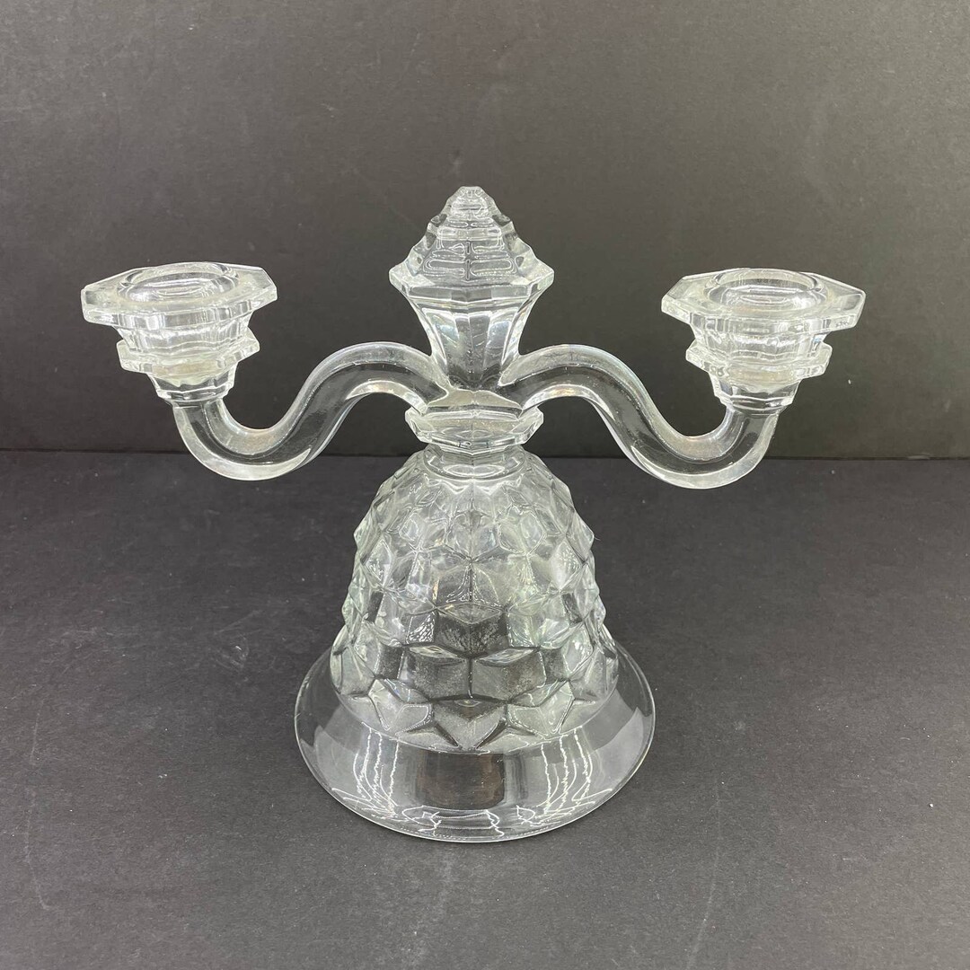 Vintage Beautiful Clear Cut Glass 7" Fostoria Bell Shape 2 Candlestick ...