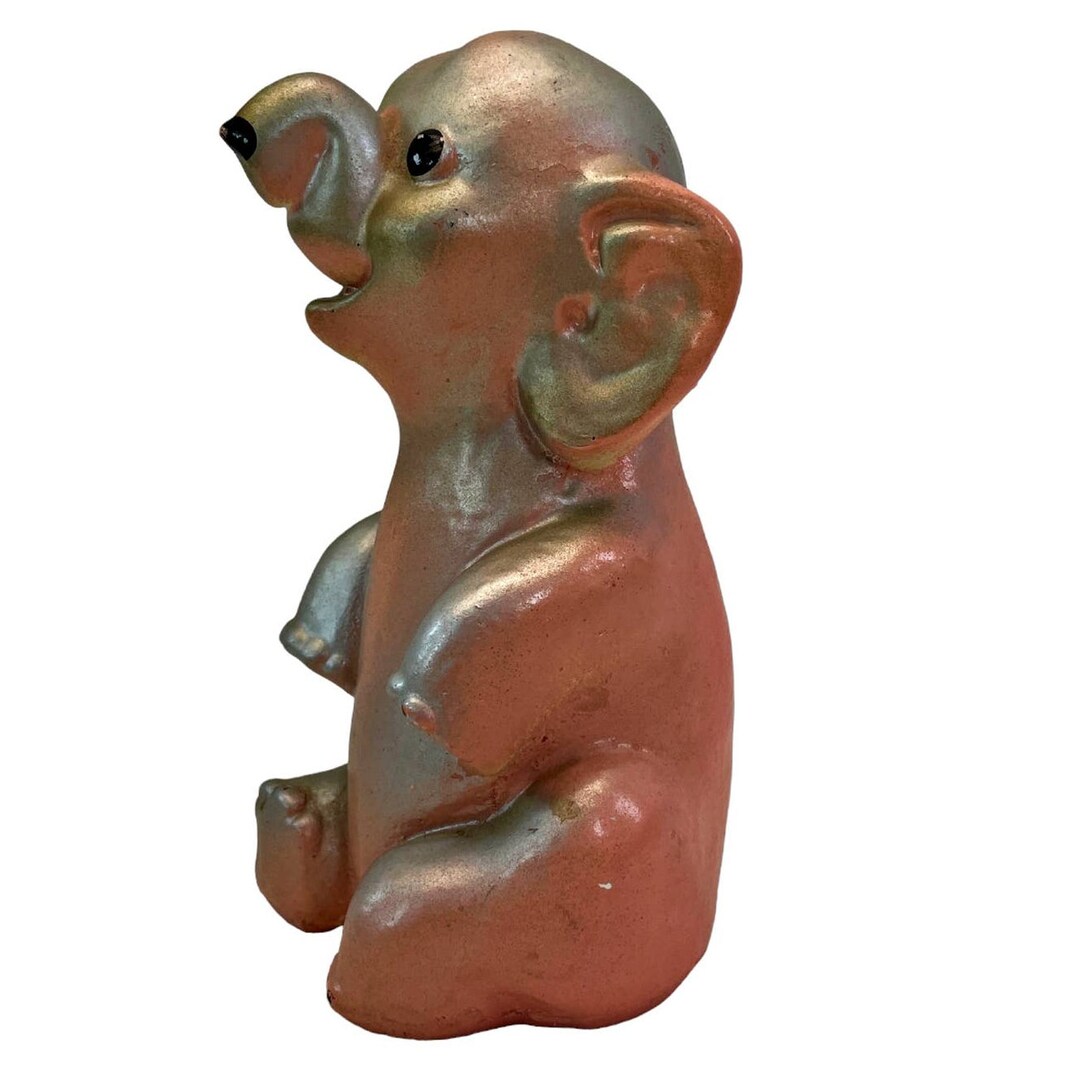 Vintage 40s 50s Carnival Chalkware Pink Iridescent Smiling Elephant ...