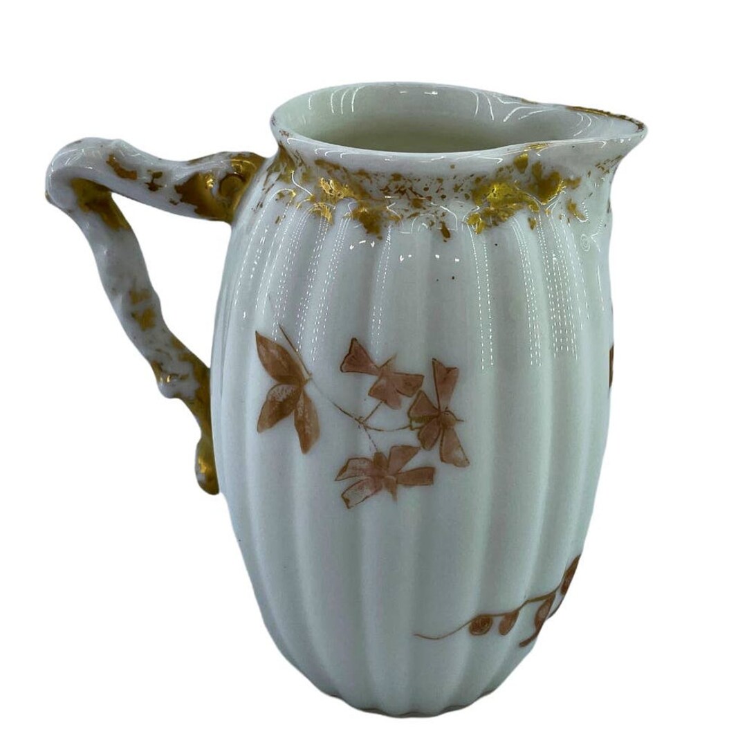 RARE Limoge P.H. Leonard Gold Floral Ribbed Porcelain Creamer Pitcher 4 ...