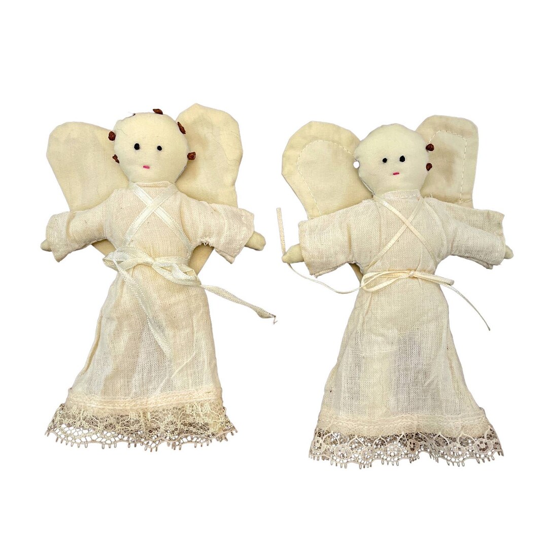 Lot 2 Fabric Handmade Angel Christmas Ornaments Folk Art Farmhouse ...