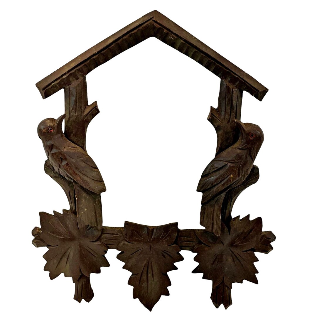 Black Forest Cuckoo Clock Face Trim Birds Sparrow Leaf Glass Eyes 9.5 ...