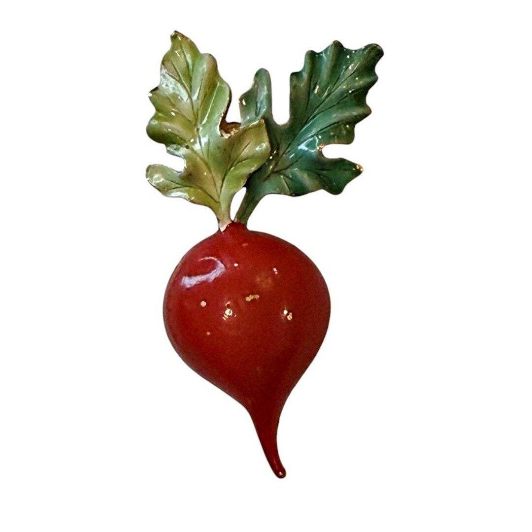 Vintage JJ Radish Red Green Enamel Brooch Pin Vegetable Garden Farm ...