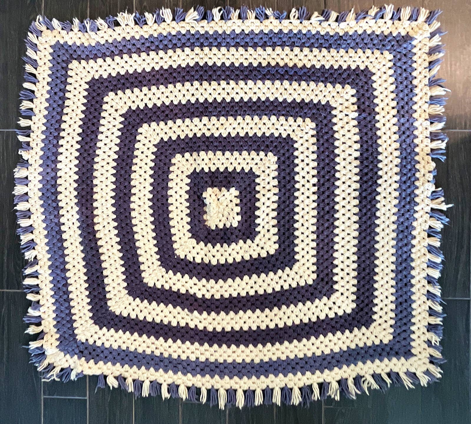 VTG Handmade Periwinkle Blue White Crocheted Afghan Blanket Throw 50 ...