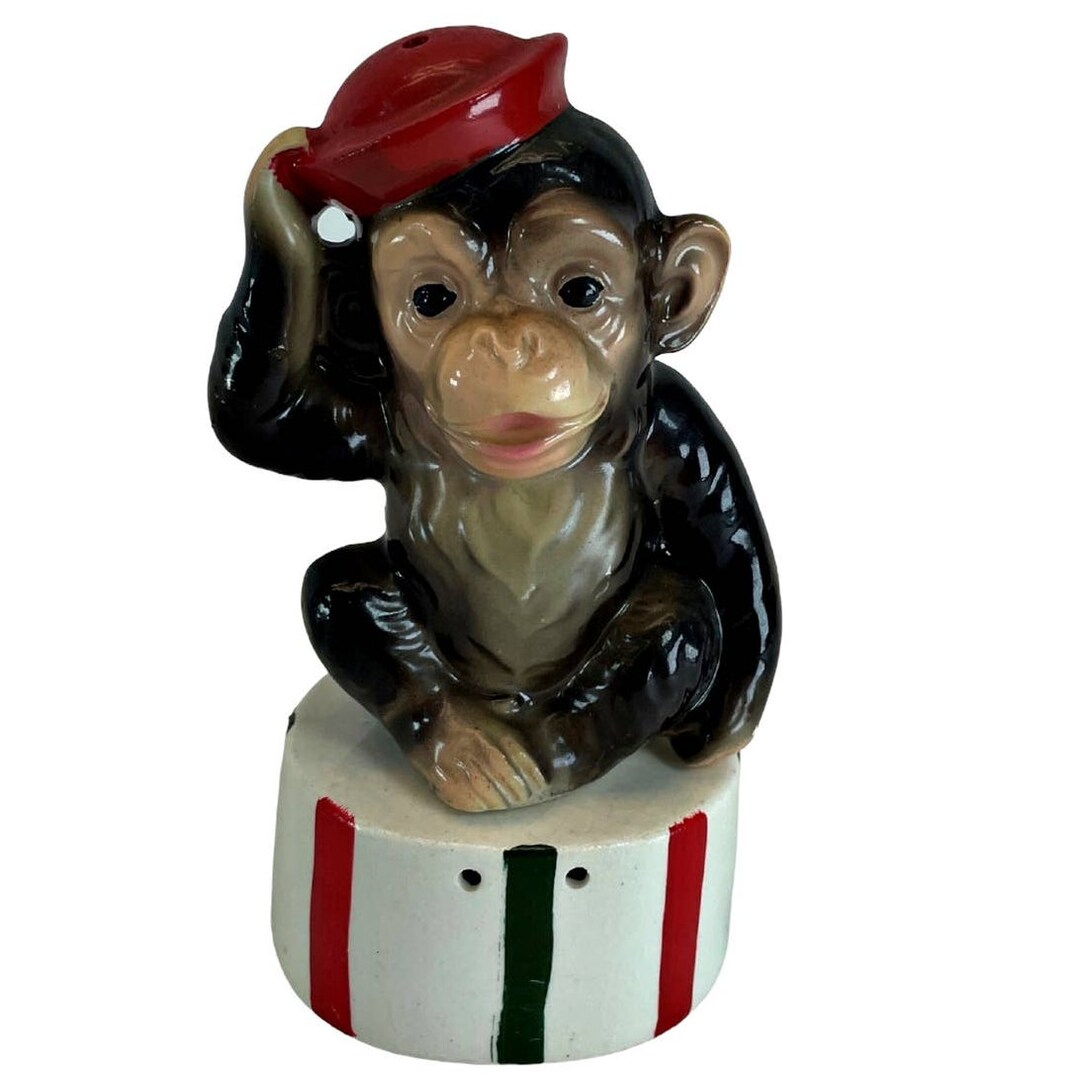 RARE Vintage Monkey Chimp Bench Stool Japan Salt & Pepper Shaker Set ...