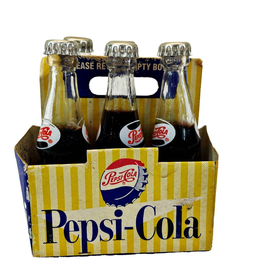 Vintage 1960's Miniature Pepsi-cola Bottles With Case 6 Pack - Made in ...