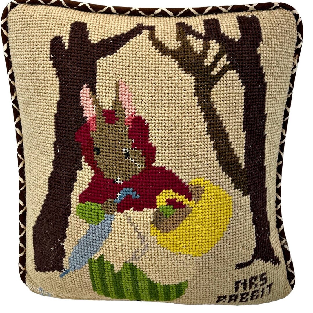Vintage Mrs Rabbit Beatrix Potter Handmade Needlepoint Pillow 10x11 ...