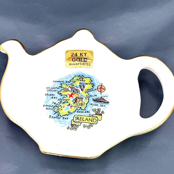 Vintage 24 Kt. Gold Ireland Map Tea Pot Shaped Plate Candy - Etsy
