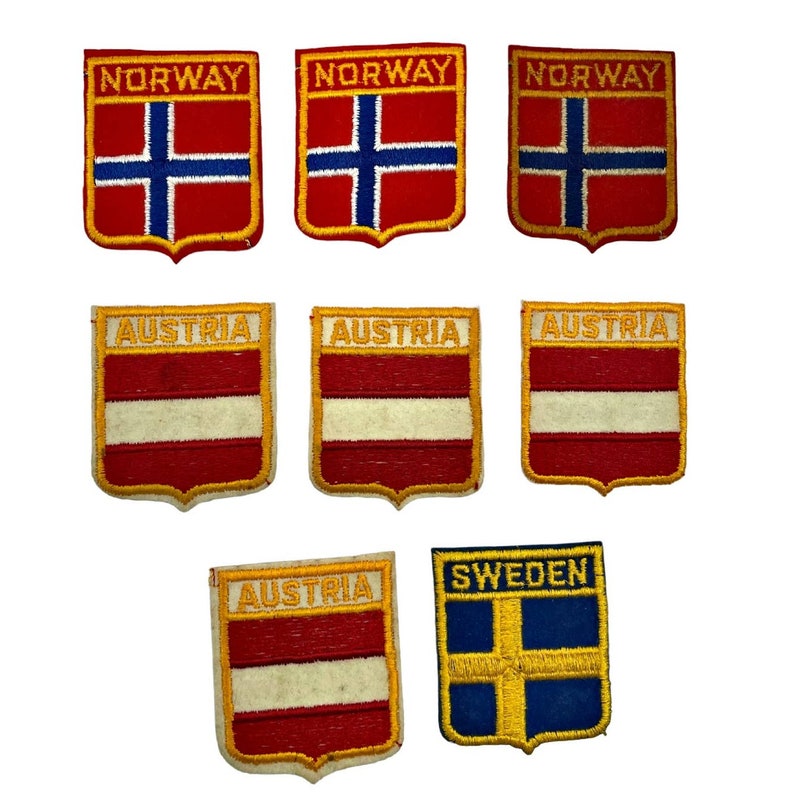 Vintage Norway Austria Sweden Flag Embroidered Patches Travel Lot of 8 ...