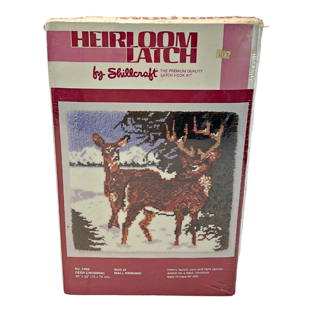 RARE NEW Heirloom Latch Hook Kit Shillcraft 30" X 30" Deer Crossing ...