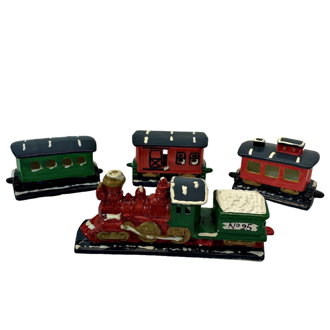 Vintage Mann Ceramic Christmas Train Set of 4 Cars Pieces READ No Light ...