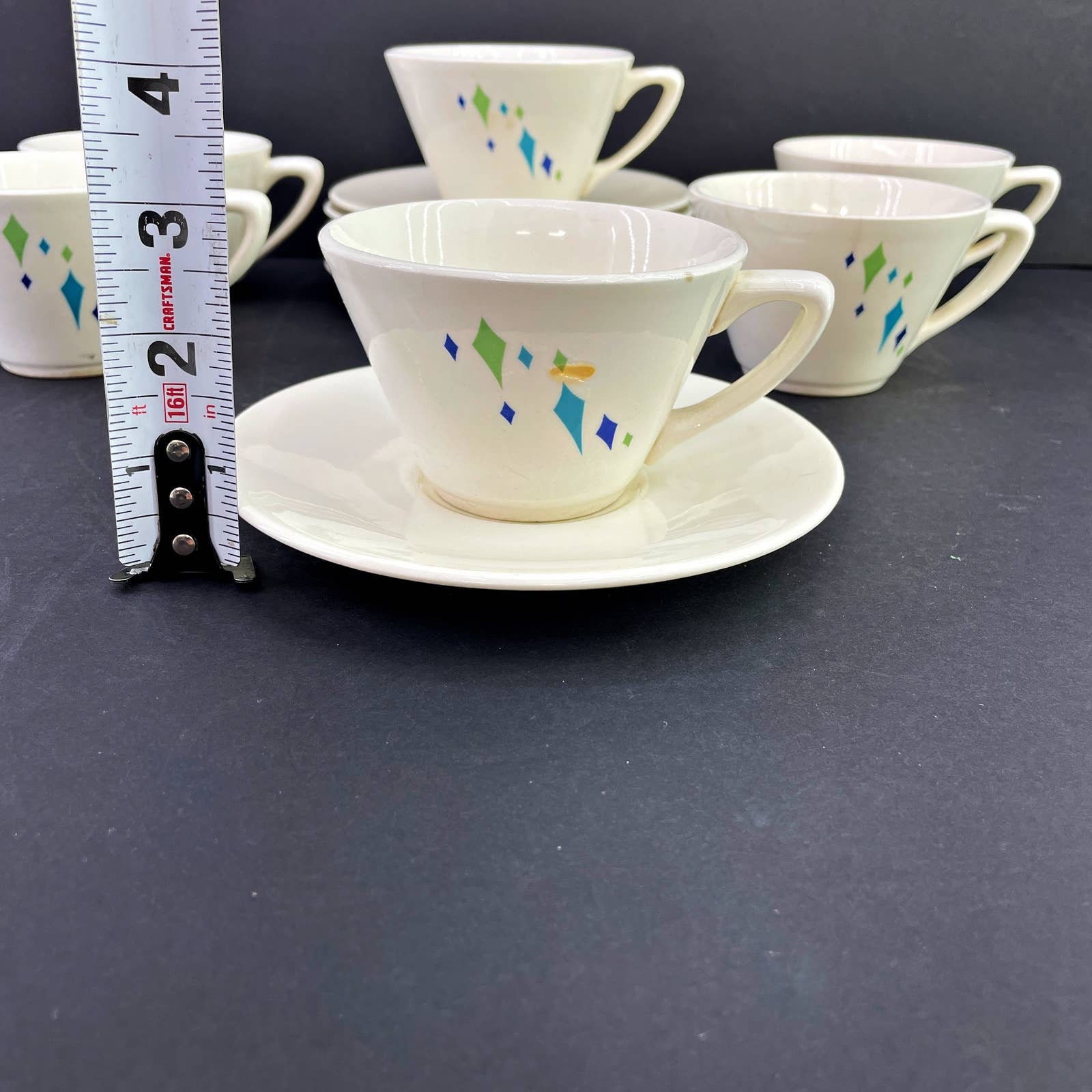 Mid Century Modern MCM Atomic Design Blues Greens Set 6 Tea - Etsy