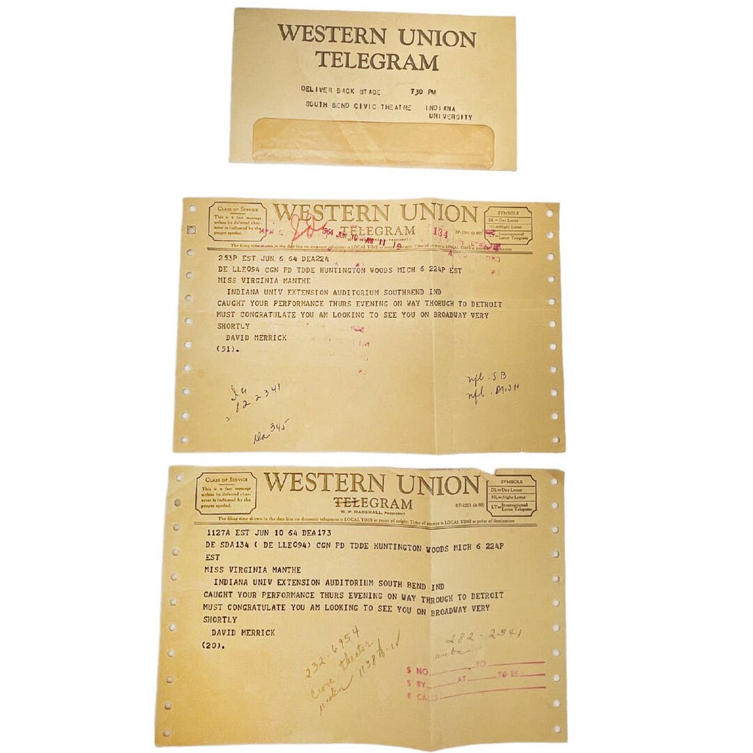 Vintage Telegram South Bend Civic Center 64 Indiana Univ Producer David ...