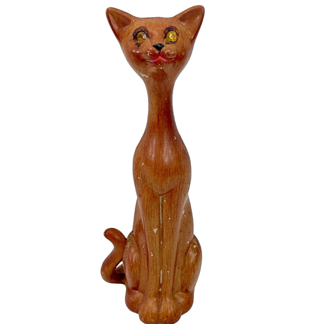 Vintage Long Neck Cat MCM Mid Century Hand Painted? Statue Resin 7.5 ...