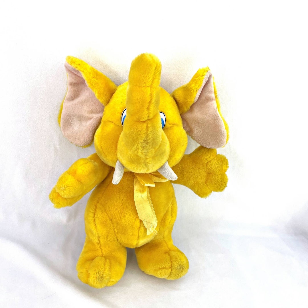 Vintage Yellow Elephant 70's 12 Trunk up Good Fortune Plush Stuffed ...