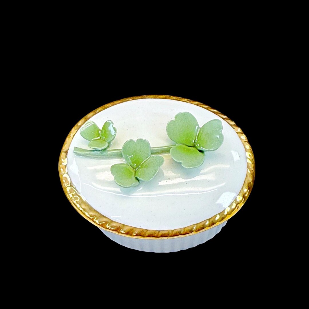 Vintage Dainty Delicate Porcelain White Gold Clover 2" Trinket Box - Etsy